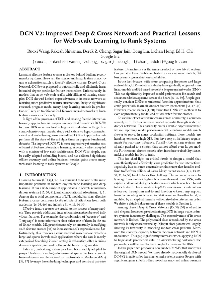 DCN v2 Paper | PDF | Deep Learning | Matrix (Mathematics)