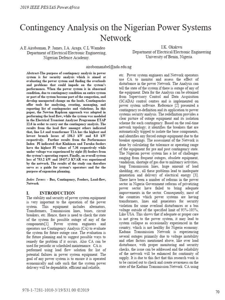 Nigerian Power System Contingency Analysis | PDF | Electric Power Transmission | Electric Power