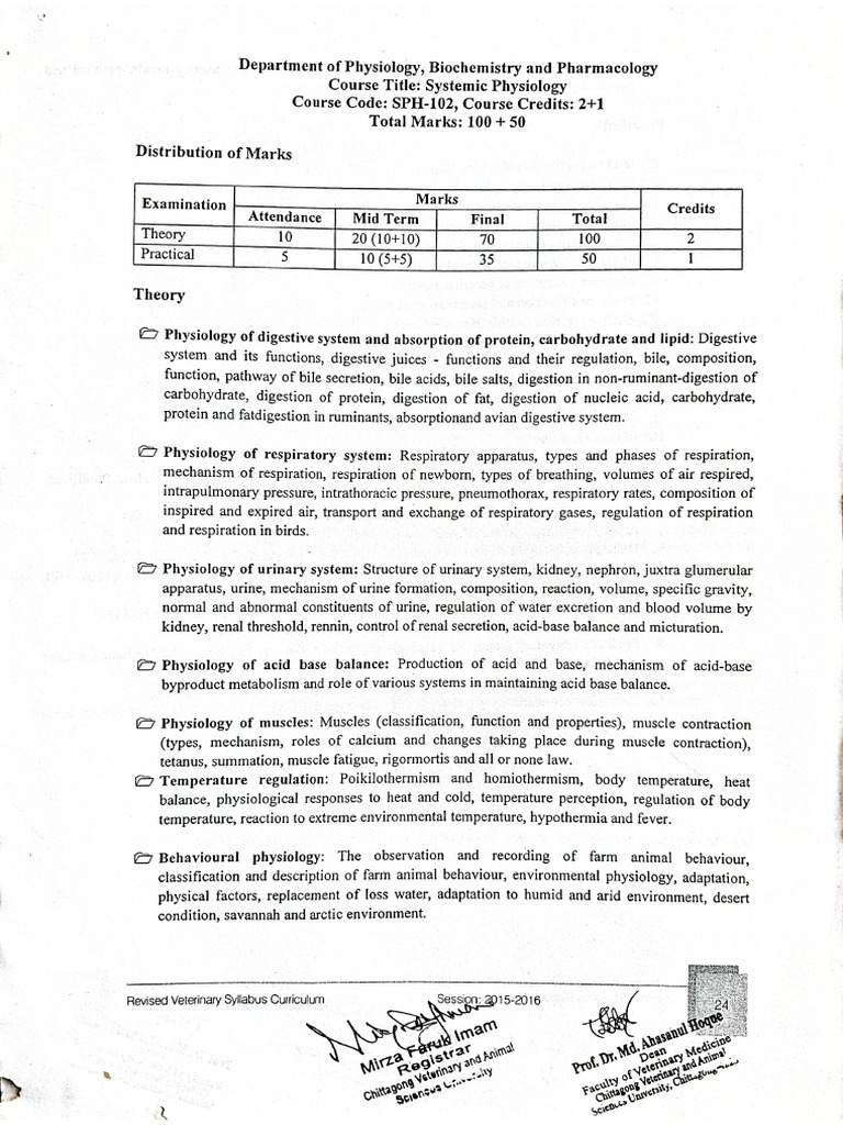 Systemic Physiology Course Outline | PDF