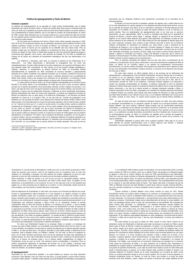 Apaciguamiento y Pacto de Múnich | PDF | Conflictos globales | Guerra y ...