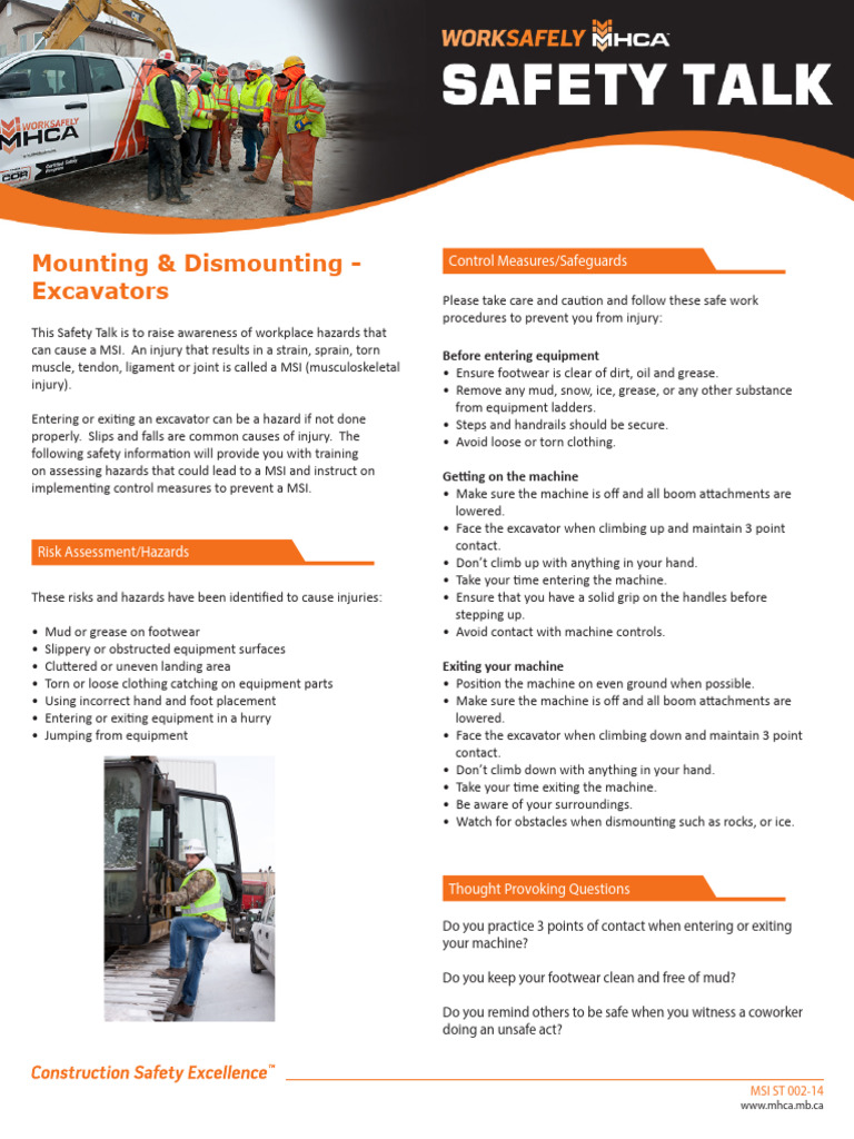 Mounting and Dismounting Excavators | PDF | Hazards | Safety