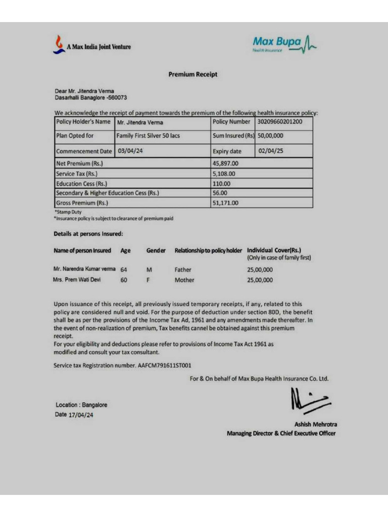 Medical Insurance Receipt | PDF