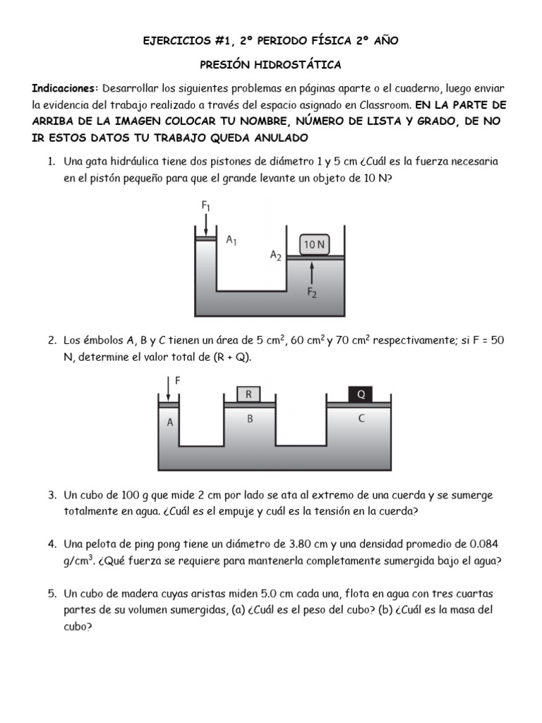 Ejercicios Principio de Pascal y Arqu-Medes | PDF
