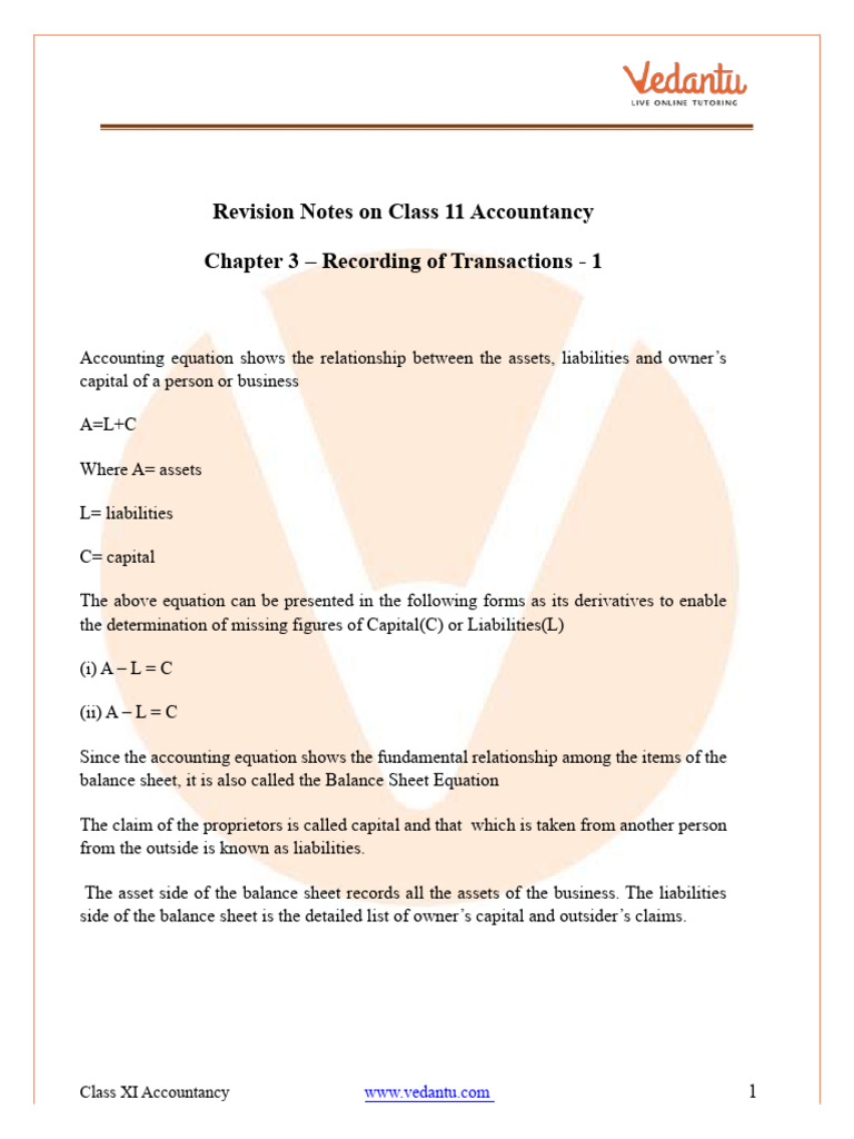 Class 11 Accountancy: Recording Transactions | PDF | Debits And Credits ...