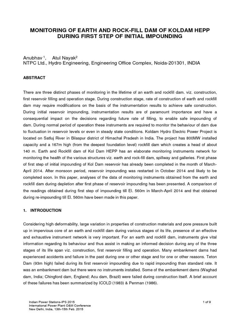 Monitoring of Earth and Rock Fill Dam of | PDF | Dam | Reservoir