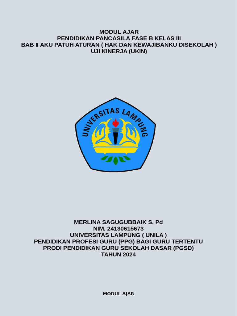 Modul Ajar Ukin Pendidikan Pancasila Kls 3 Merlina | PDF