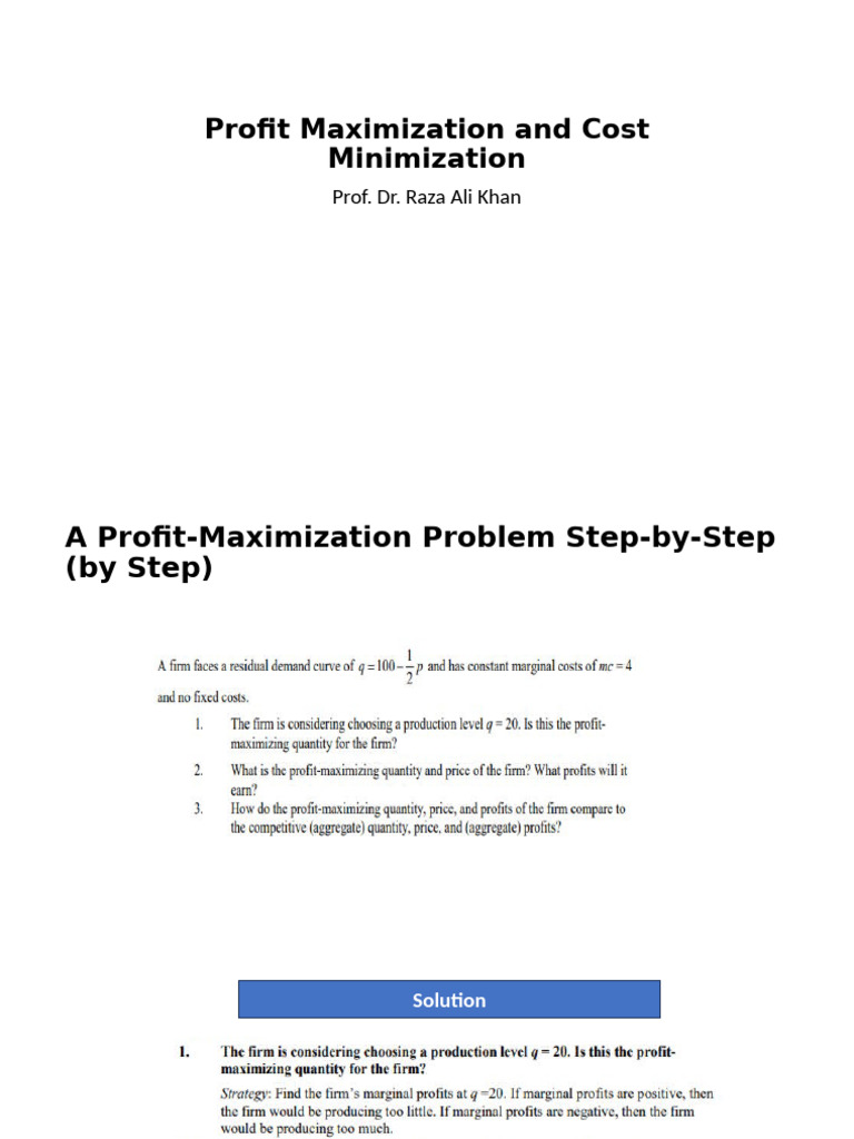 Profit Maximization and Minimization of Cost Problems | PDF