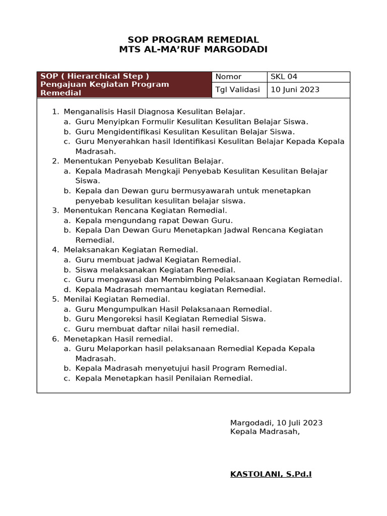 Sop Program Remedial | PDF