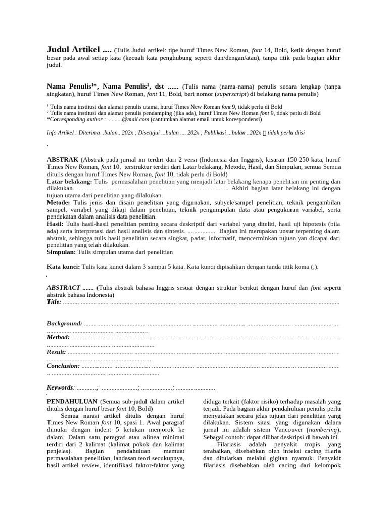 Template Dan Panduan Penulisan Artikel Mkmi 2022 | PDF | Sains & Matematika