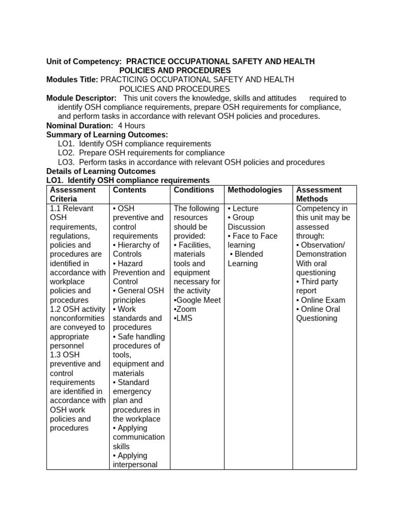 OSH Policies and Procedures Training | PDF | Occupational Safety And ...
