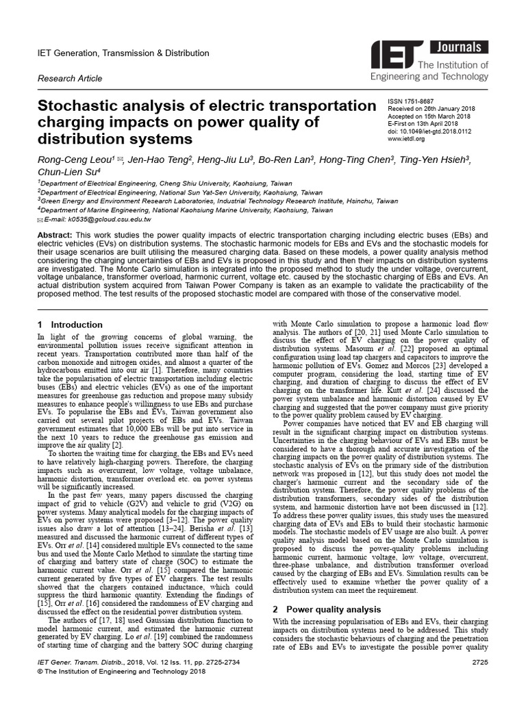 Stochastic Analysis of Electric Transportation Charging Impacts On Power Quality of Distribution ...