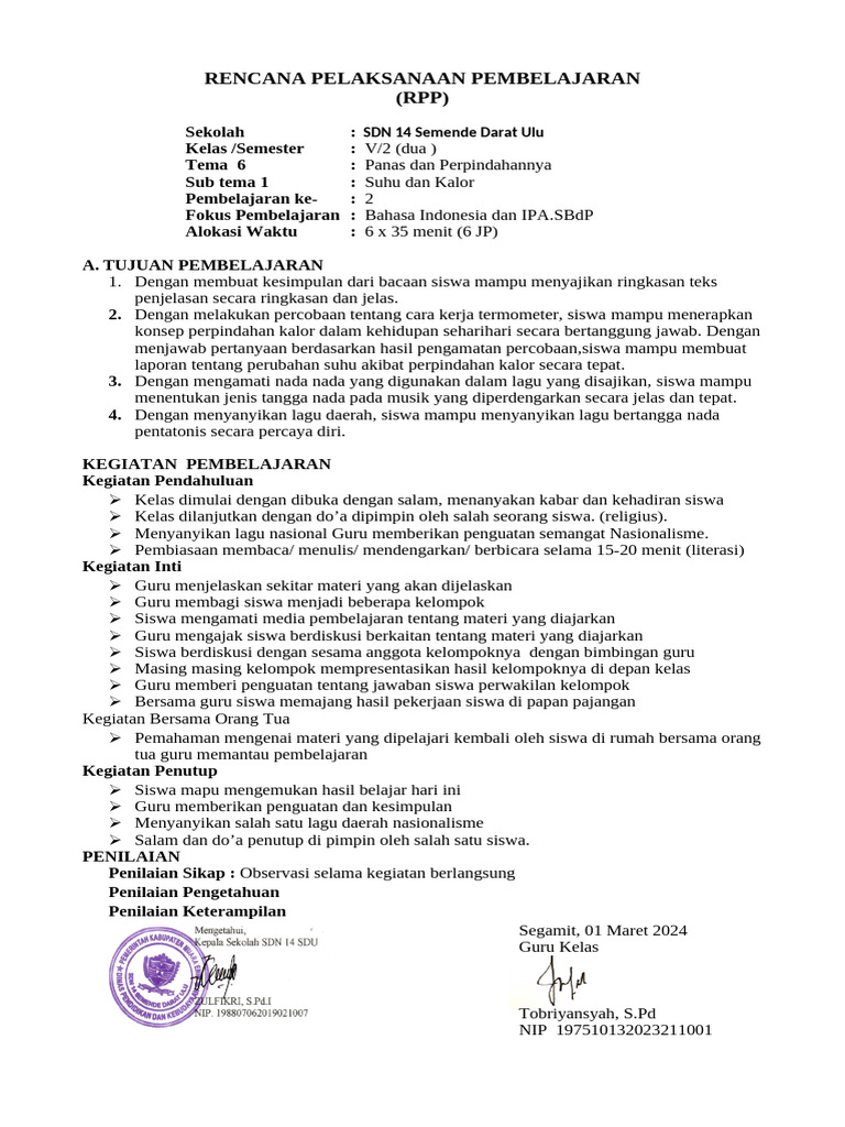 RPP 1 Lembar Kelas 5 Tema 6 Subtema 1 Pembelajaran 2 YansahRangkuman Materi Kelas 5 Tema 6 ...