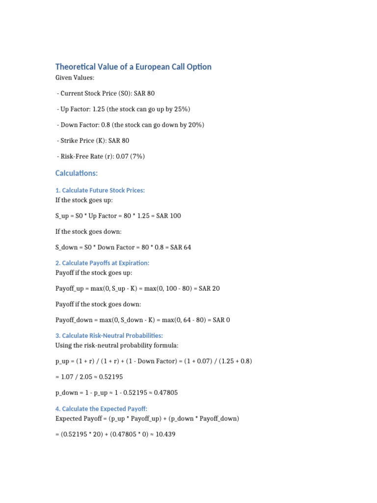 Theoretical Value of European Call Option | PDF