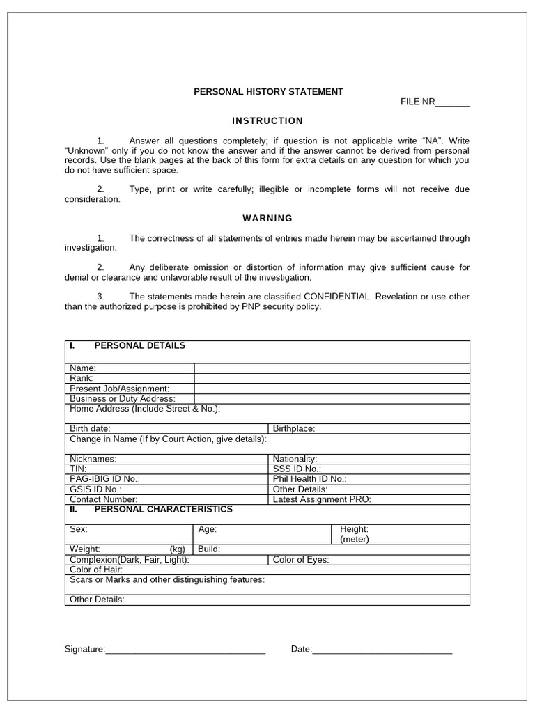 Personal History Statement Form Guide | PDF | Government | Justice