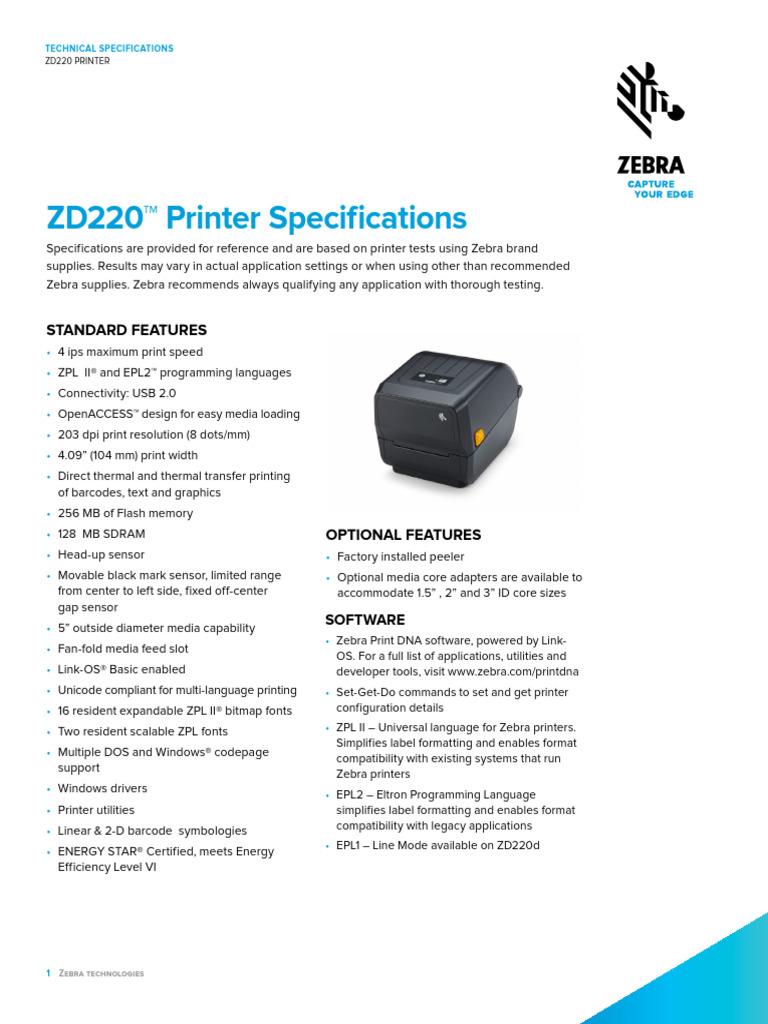 Tech Specs | PDF | Printer (Computing) | Barcode