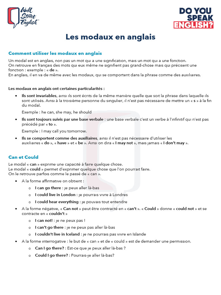 Les Modaux en Anglais : Guide Complet | PDF | Verbe | Sémantique