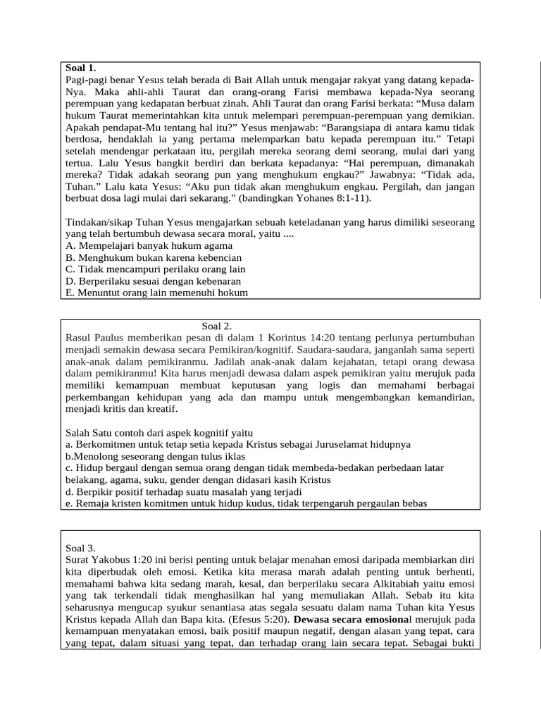 Kartu Soal Agama Kristen PTS KLS 10 Ganjil 2023 | PDF