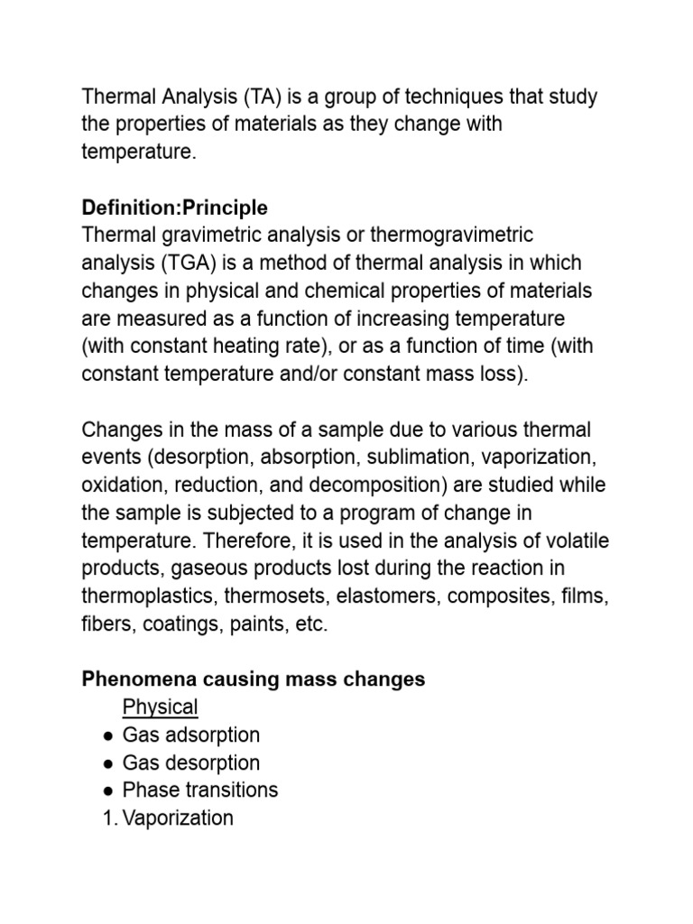 Tga 1 Pdf Thermogravimetric Analysis Materials