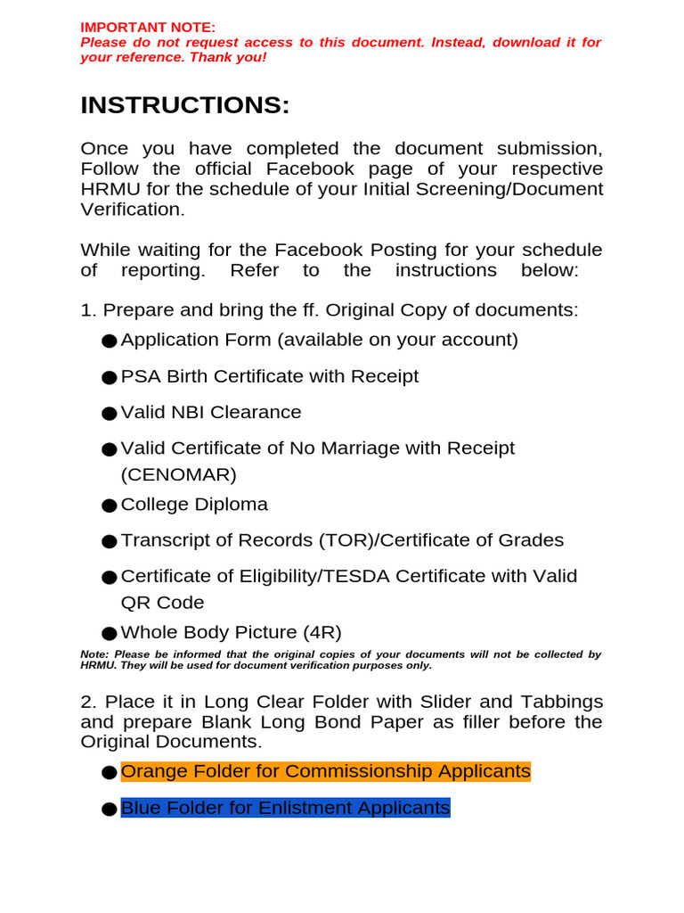 Initial Screening & Document Verification Instructions | PDF | Career ...