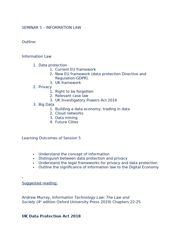 Information Technology Law: The Law and Society: UK Data Protection Act ...