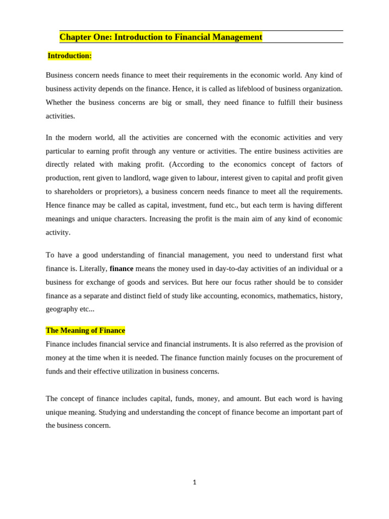 FM I - Chapter One Note | PDF | Net Present Value | Economics