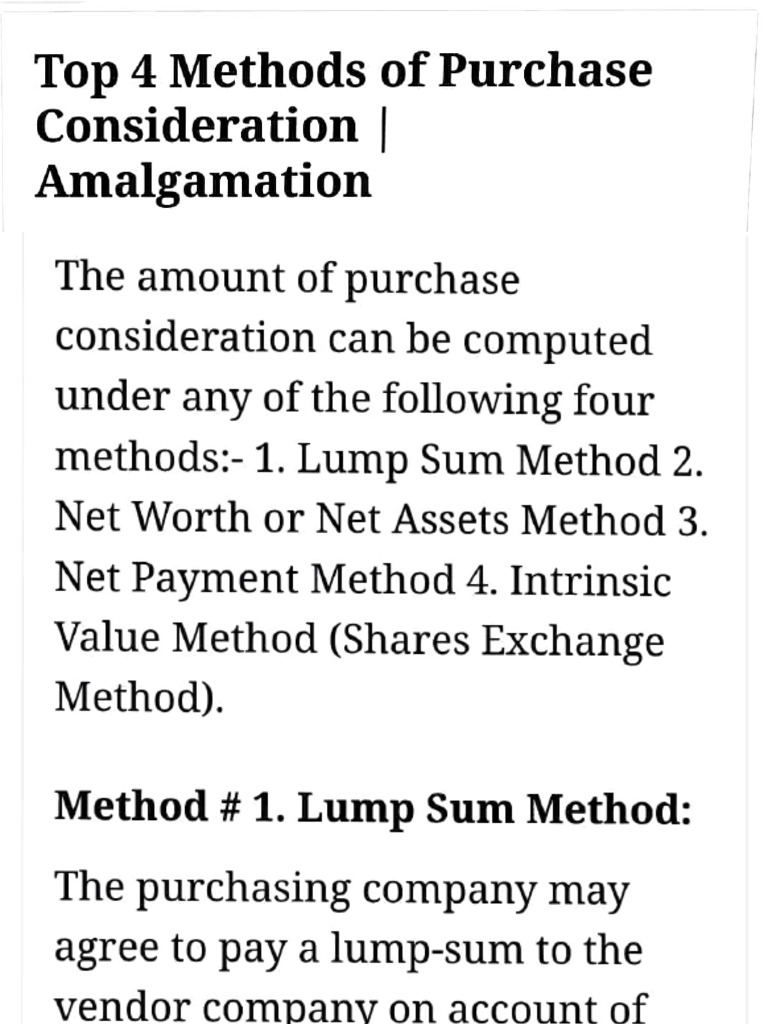 Unit 3 Methods For Calculation of Purchase Consideration Under Amalgamation | PDF | Equity ...