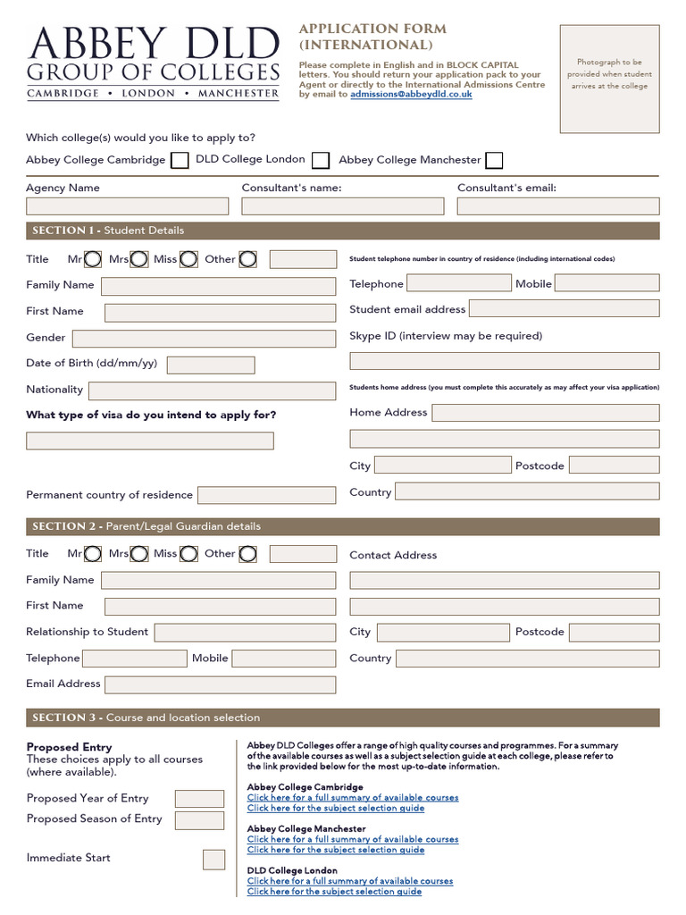 International College Application Form | PDF | International English ...