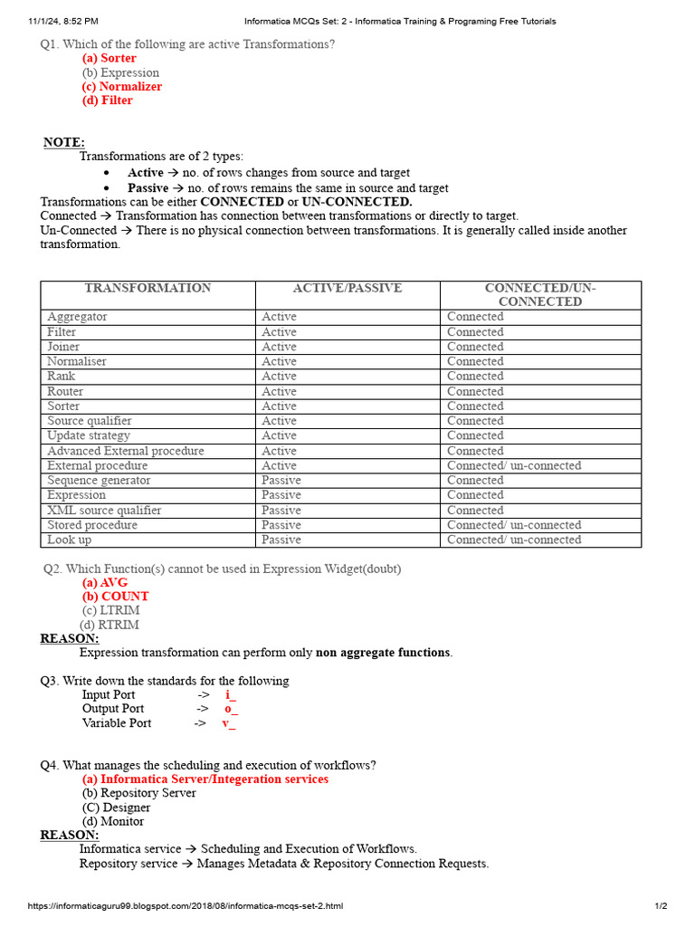 Informatica MCQs Set - 2 - Informatica Training & Programing Free Tutorials | PDF | Software ...