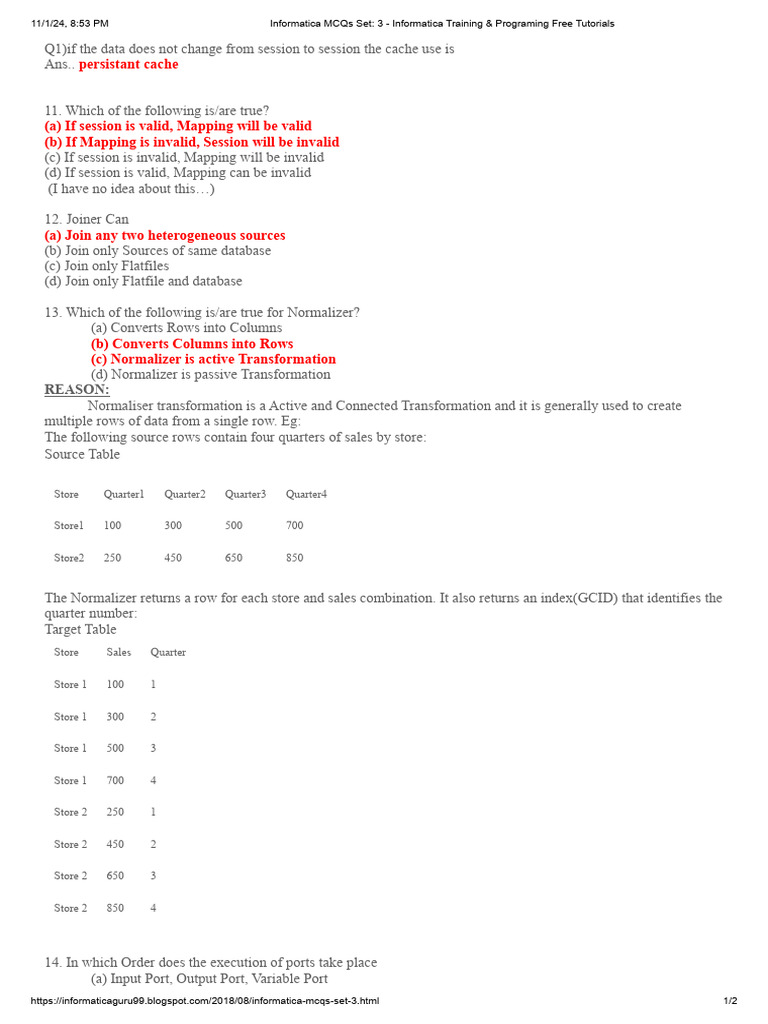 Informatica MCQs Set - 3 - Informatica Training & Programing Free Tutorials | PDF | Software ...