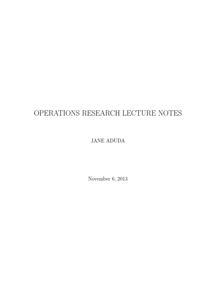 Operation Research Notes | PDF | Mathematical Optimization | Linear ...