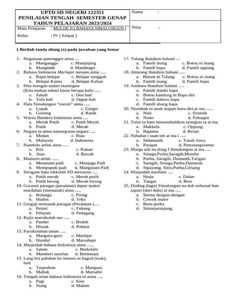 Uas BSM Ganjil Kelas 4 | PDF