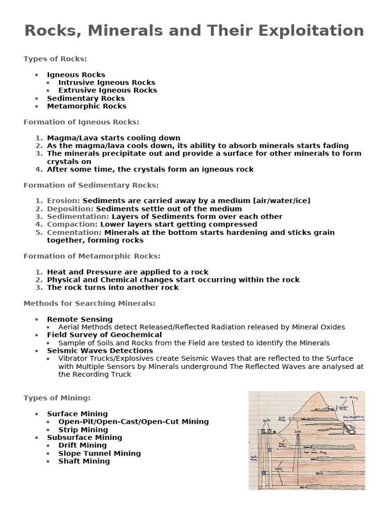 Rocks, Minerals and Their Explloitation - Notes | PDF | Rock (Geology ...