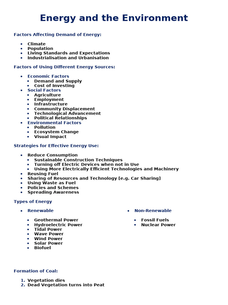 Energy and The Envirnoment - Notes | PDF | Petroleum | Fuels