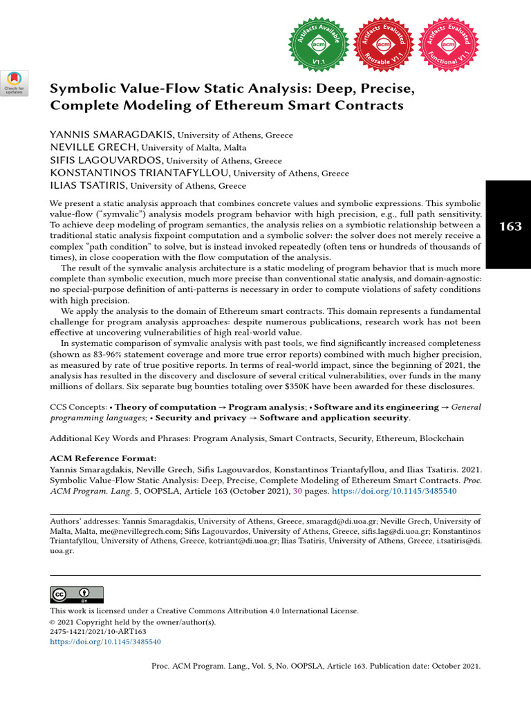 Symbolic Value-Flow Static Analysis: Deep, Precise, Complete Modeling of Ethereum Smart ...