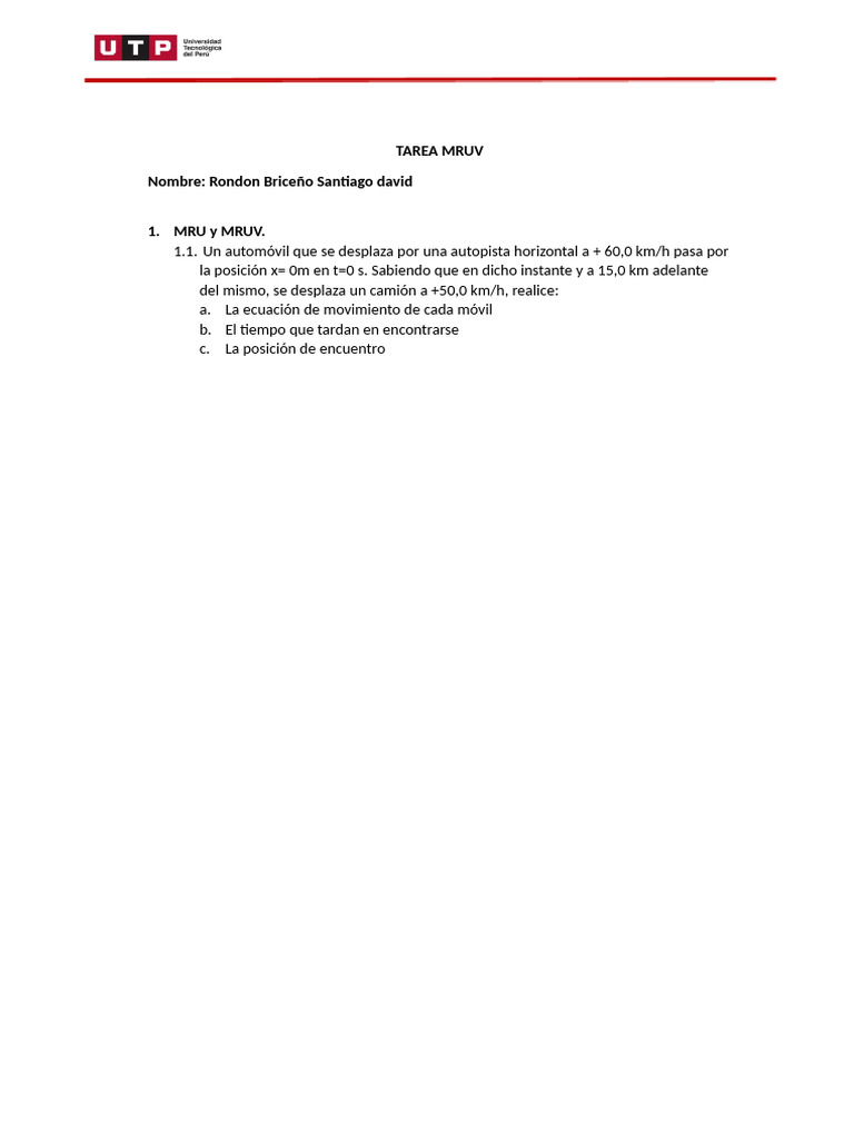 TAREA MRUV Individual | PDF