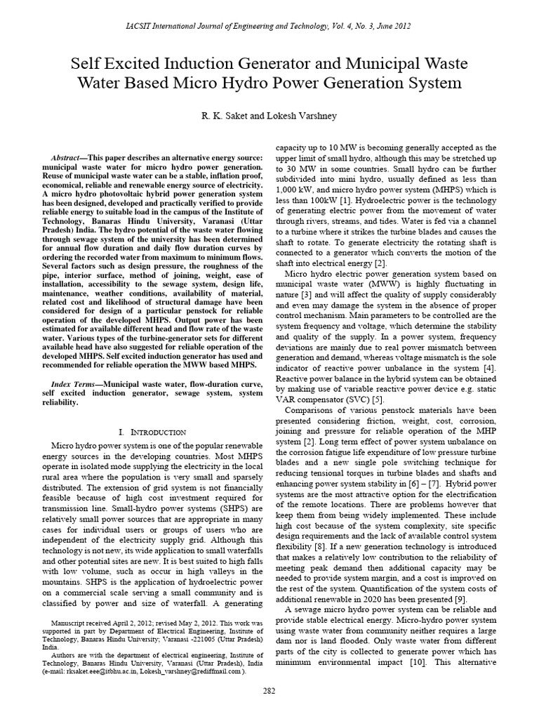 Self Excited Induction Generator and Mun | PDF | Hydroelectricity ...