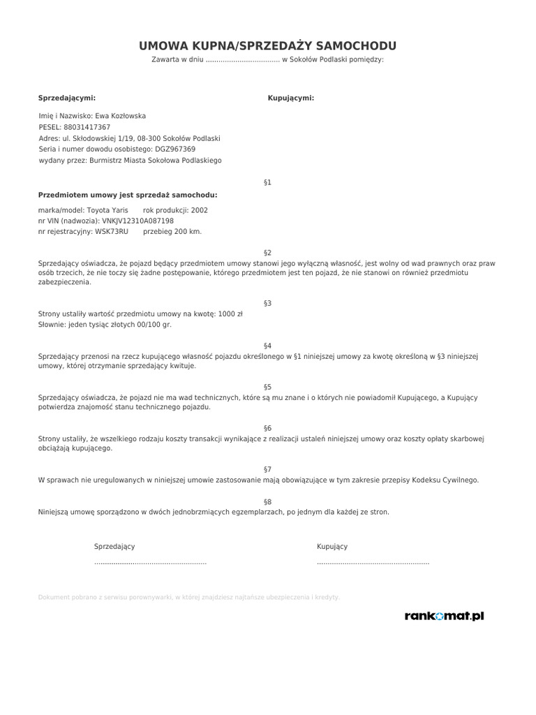 Umowa Kupna Sprzedazy | PDF