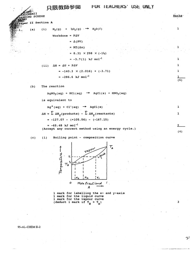 1995 Al Chemistry Paper II Marking Scheme | PDF