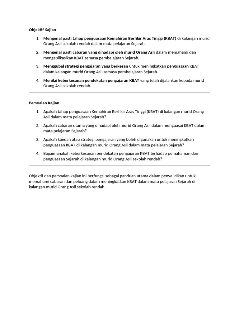 Objektif Kajian | PDF