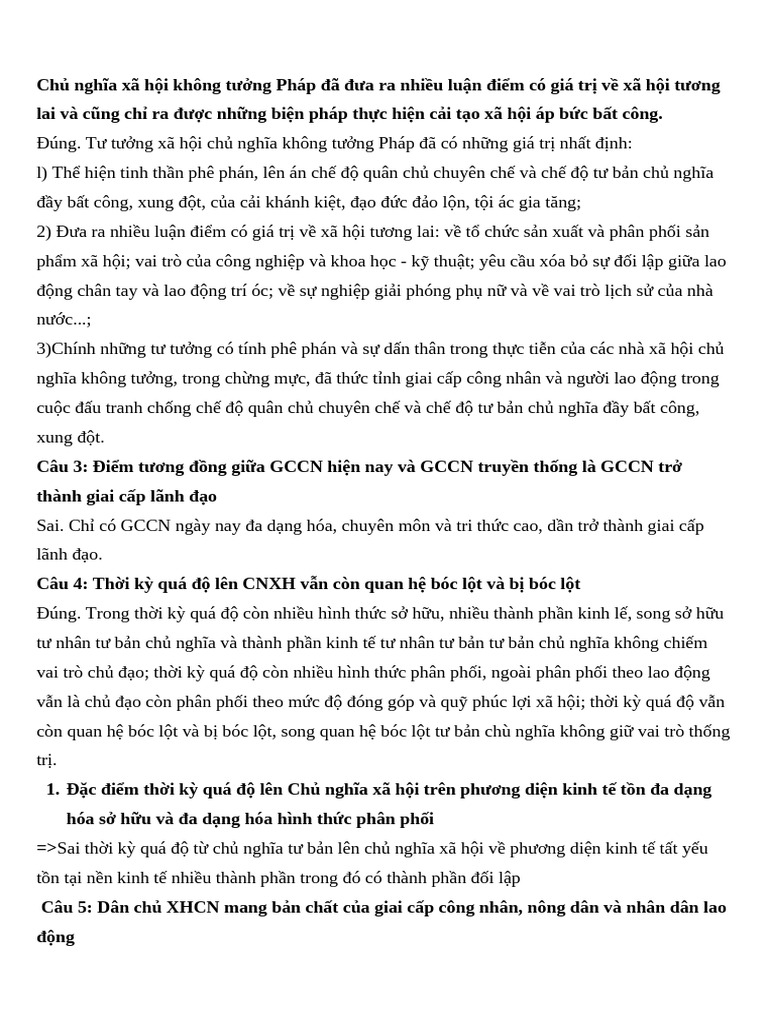 Đúng Sai CNXHKH | PDF