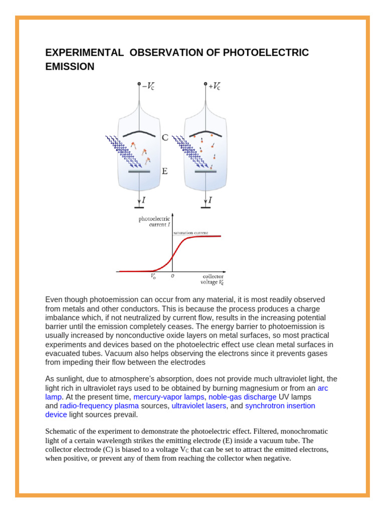 Experimental Observation of Photoelectric Emission | PDF | Photoelectric Effect | Electromagnetism