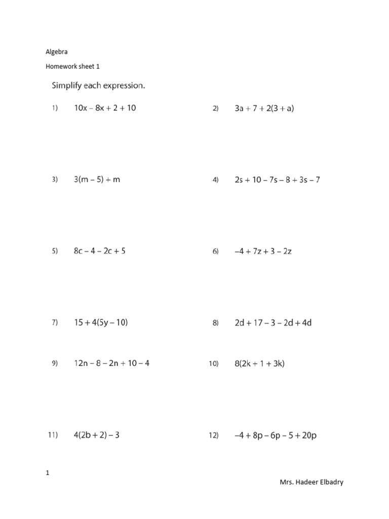 Algebra Worksheet 1 | PDF | Language Arts & Discipline | Art