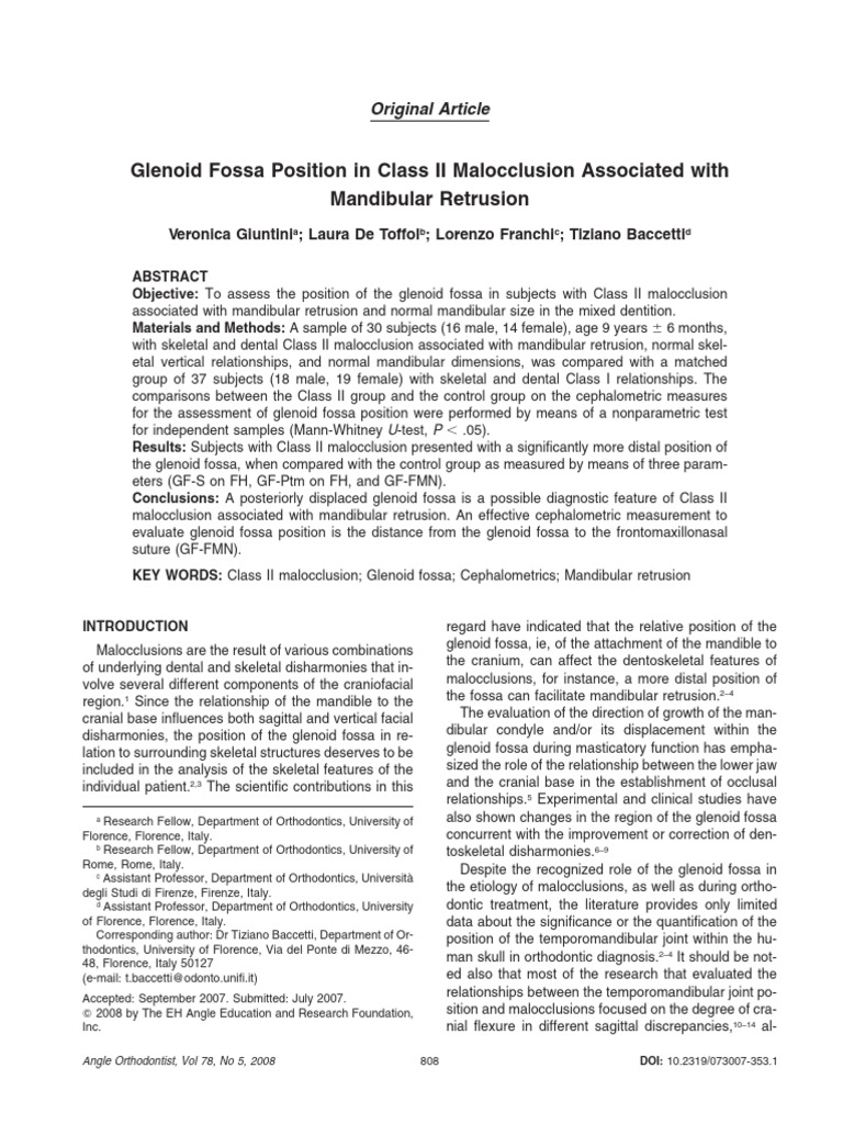 Glenoid Fossa Position in Class II Malocclusion Associated With ...