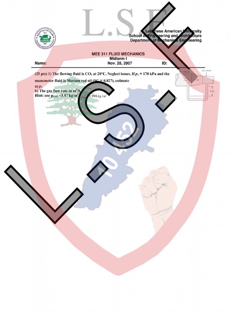 Fluids Exam 1 Fall 2007 | PDF