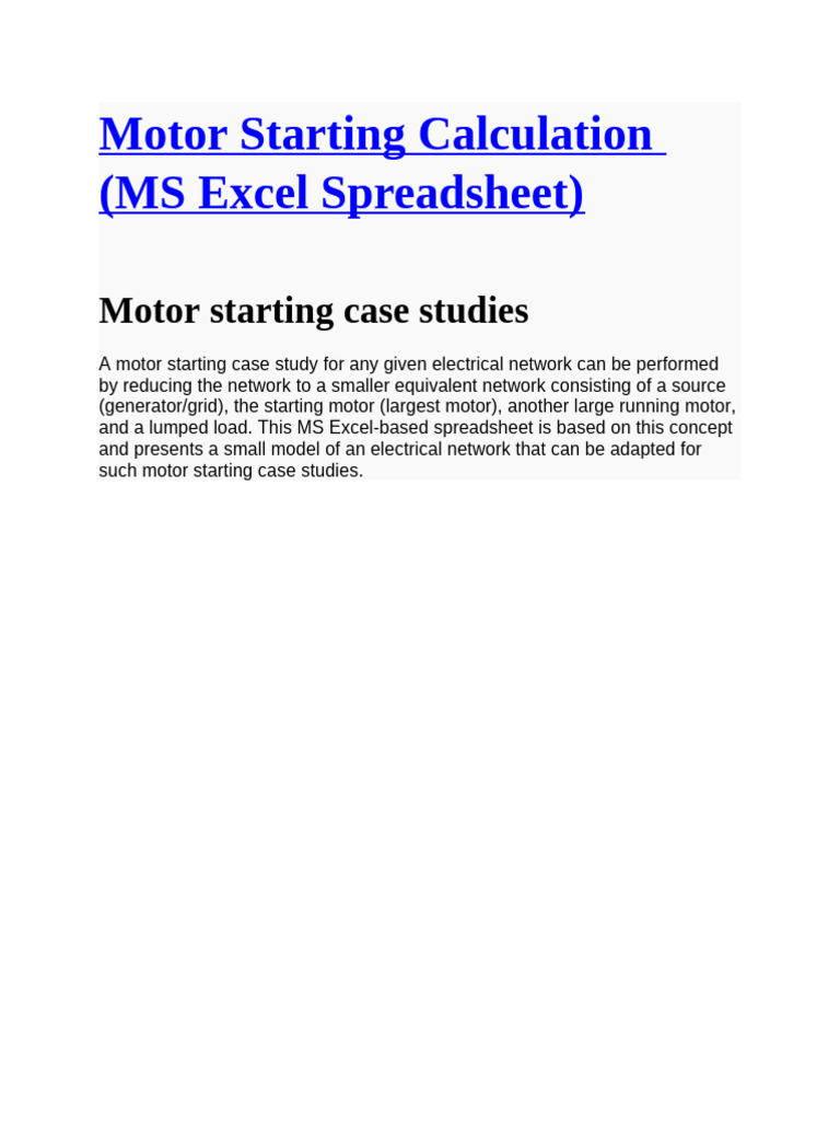 Motor Starting Case Studies | PDF | Transformer | Spreadsheet