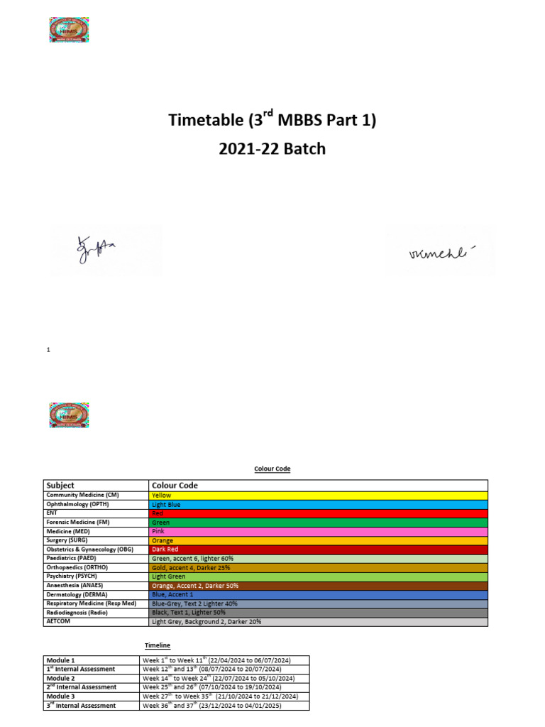 Timetable 3rd MBBS Part 1 2021 Batch 150424.. | PDF | Otorhinolaryngology | Medicine