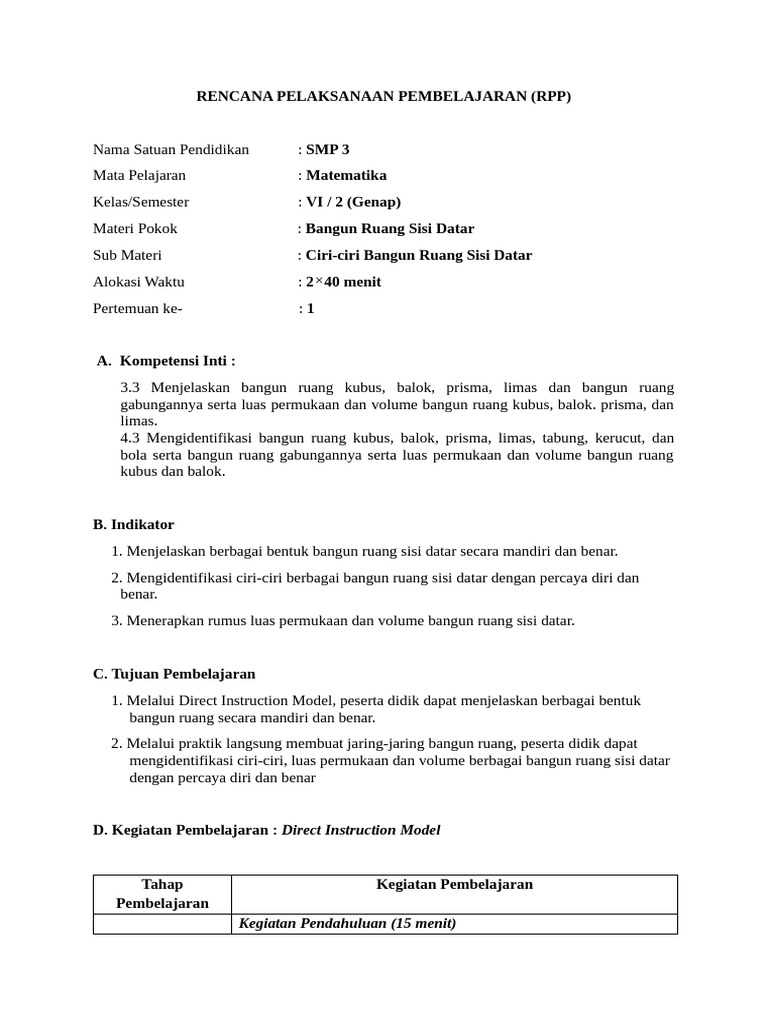 RPP Bangun Ruang Sisi Datar | PDF