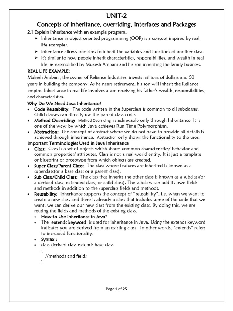 Java Unit-2 | PDF | Inheritance (Object Oriented Programming) | Class (Computer Programming)