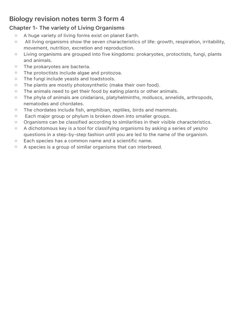 Biology Revision Notes Term 3 Form 4 | PDF | Cellular Respiration | Blood