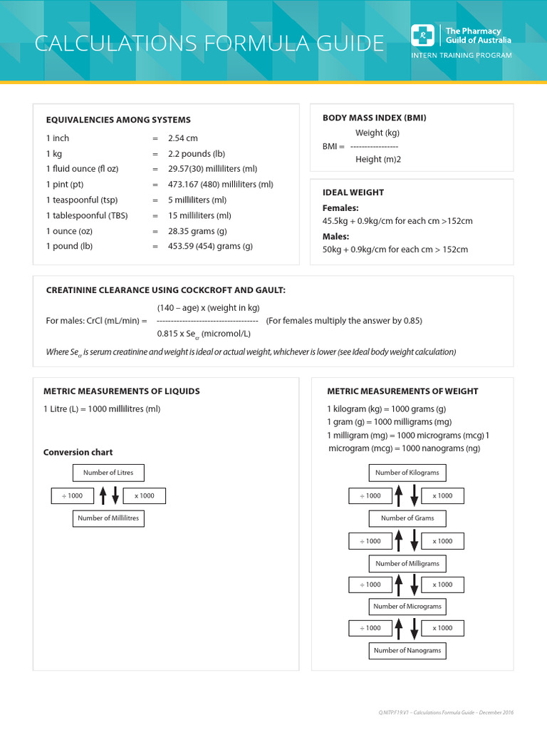 Pharmacy Conversion Formula Guide | PDF | Litre | Parts Per Notation